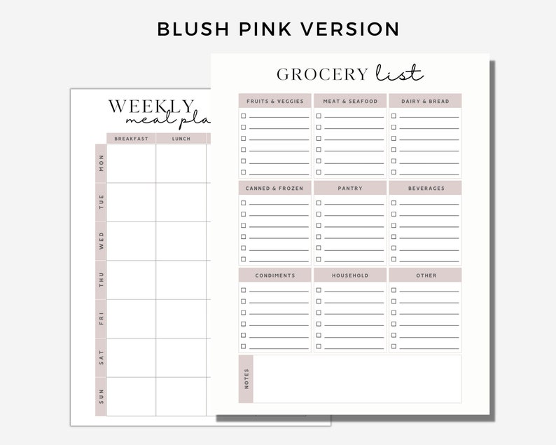 Buy Minimalist Weekly Meal and Grocery List Printable Planner for ...