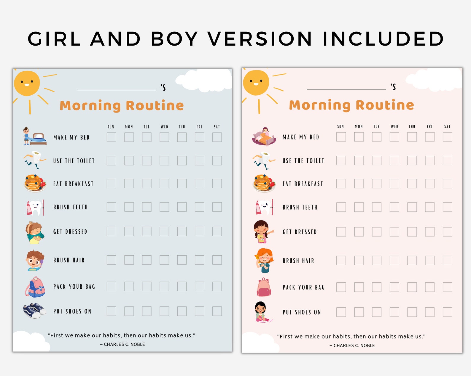 Kids Morning Routine Chart Printable, Morning Checklist for Boys and ...