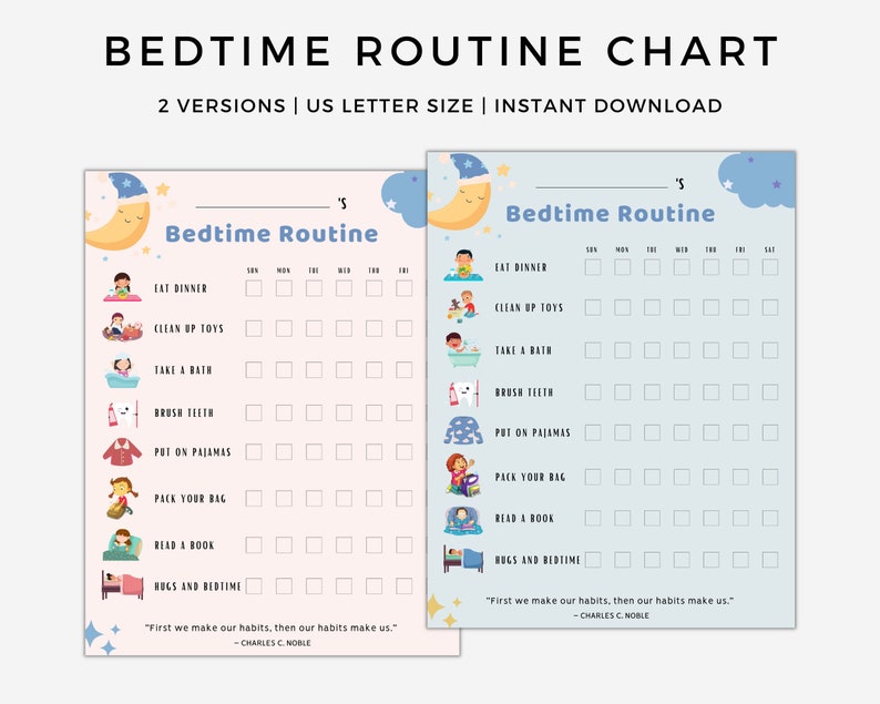 Buy Kids Bedtime Routine Chart Printable Bedtime Checklist for Online ...