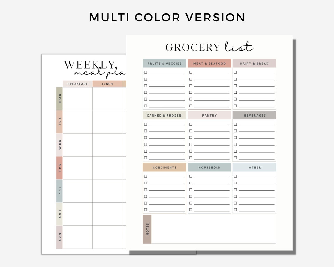 Buy Minimalist Weekly Meal and Grocery List Printable Planner for ...