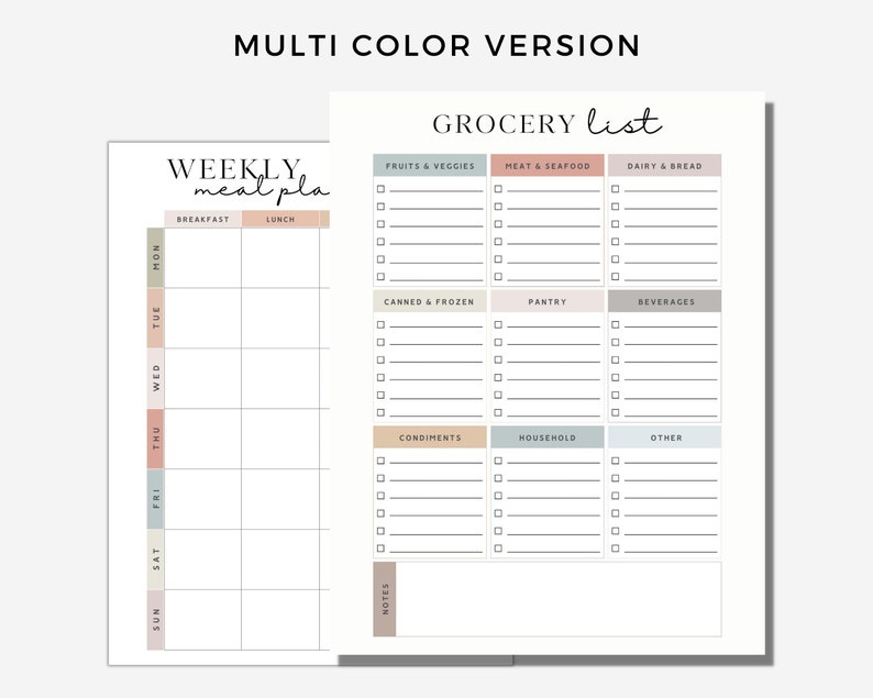 Buy Minimalist Weekly Meal and Grocery List Printable Planner for ...