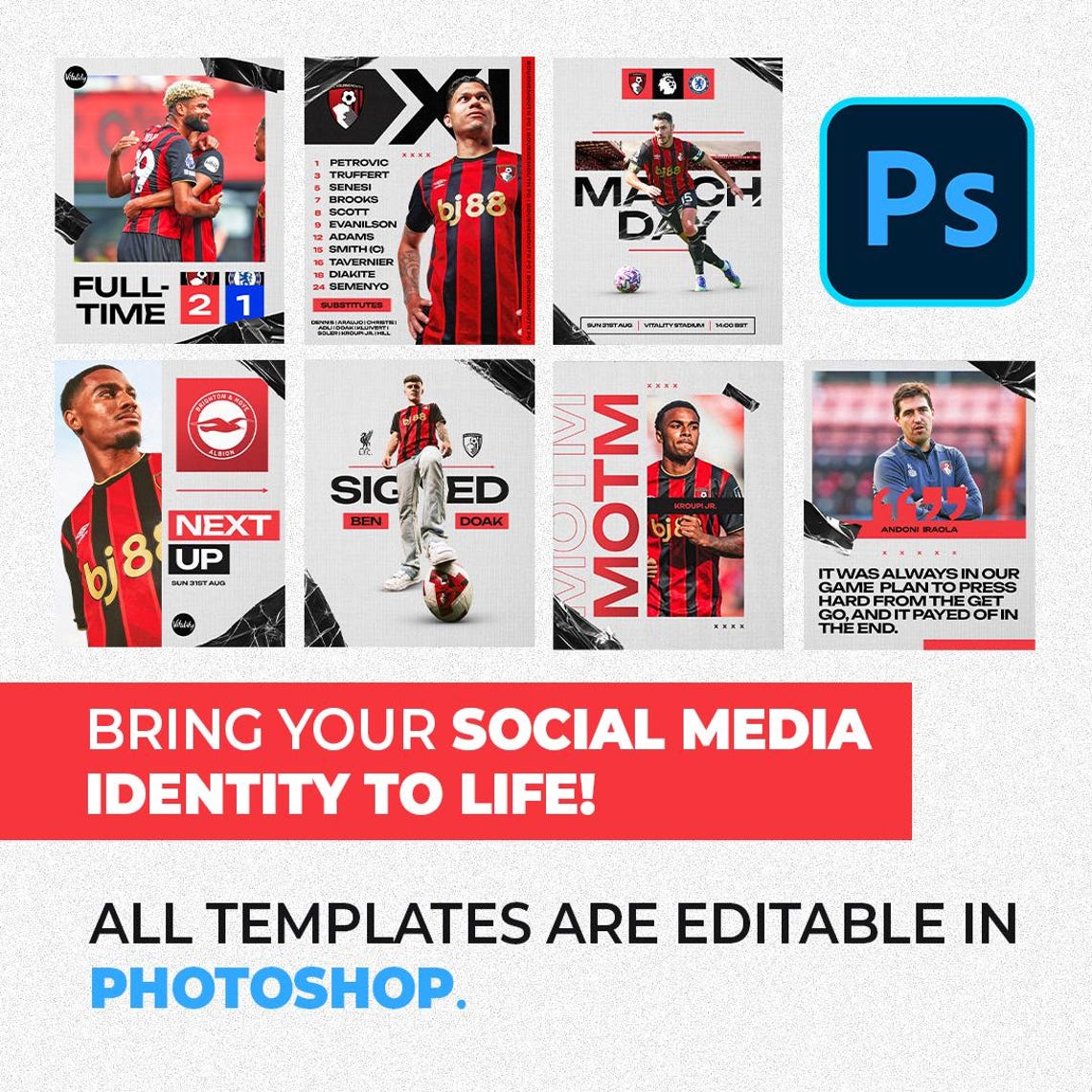 Photoshop Sports Templates for Social Media | 100% Customisable - Etsy