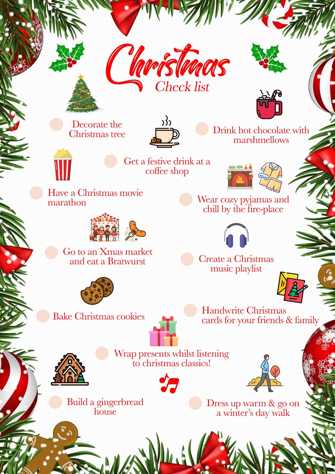 Christmas Checklist Printable Christmas Bucket List Xmas Activities ...