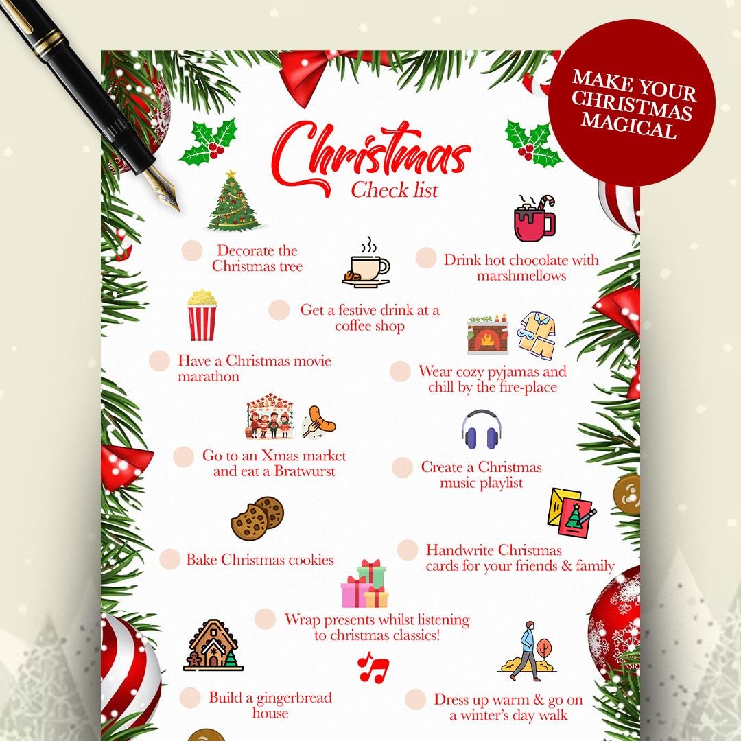 Christmas Checklist Printable Christmas Bucket List Xmas Activities ...