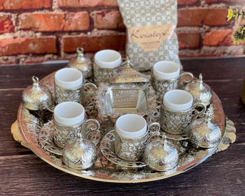 Handmade Turkish Coffee Set of 6, Traditional Coffee Set, Copper/zamak ...