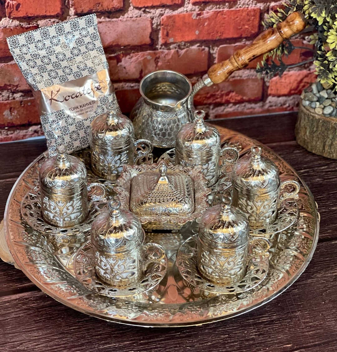 Handmade Turkish Coffee Set of 6, Traditional Coffee Set, Copper/zamak ...