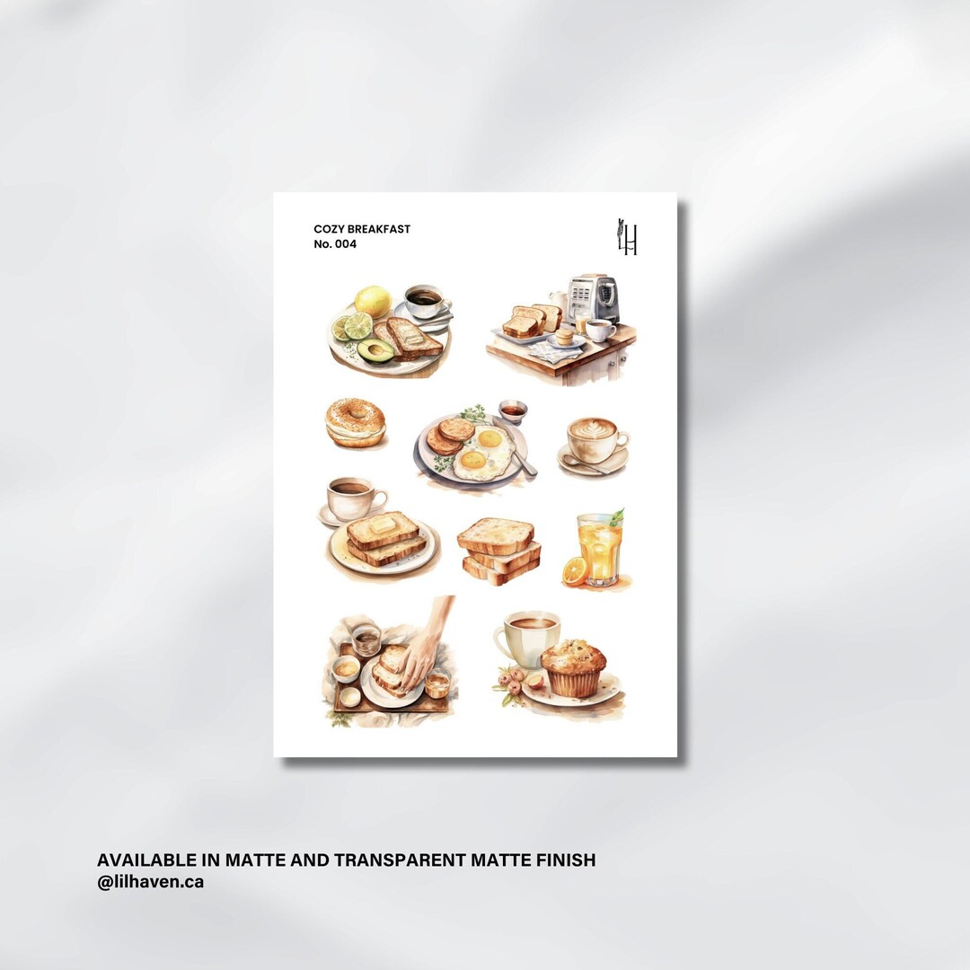 Cozy Breakfast Sticker Sheet, Minimalistic Cozy Bakery and Breakfast ...