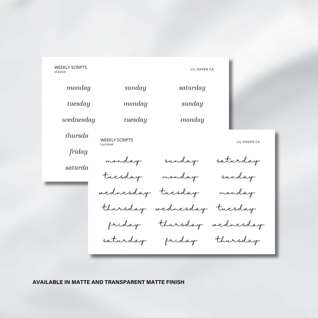 WEEKLY HEADER Daily Calendar Planner Stickers, Bullet Journal Weekly ...