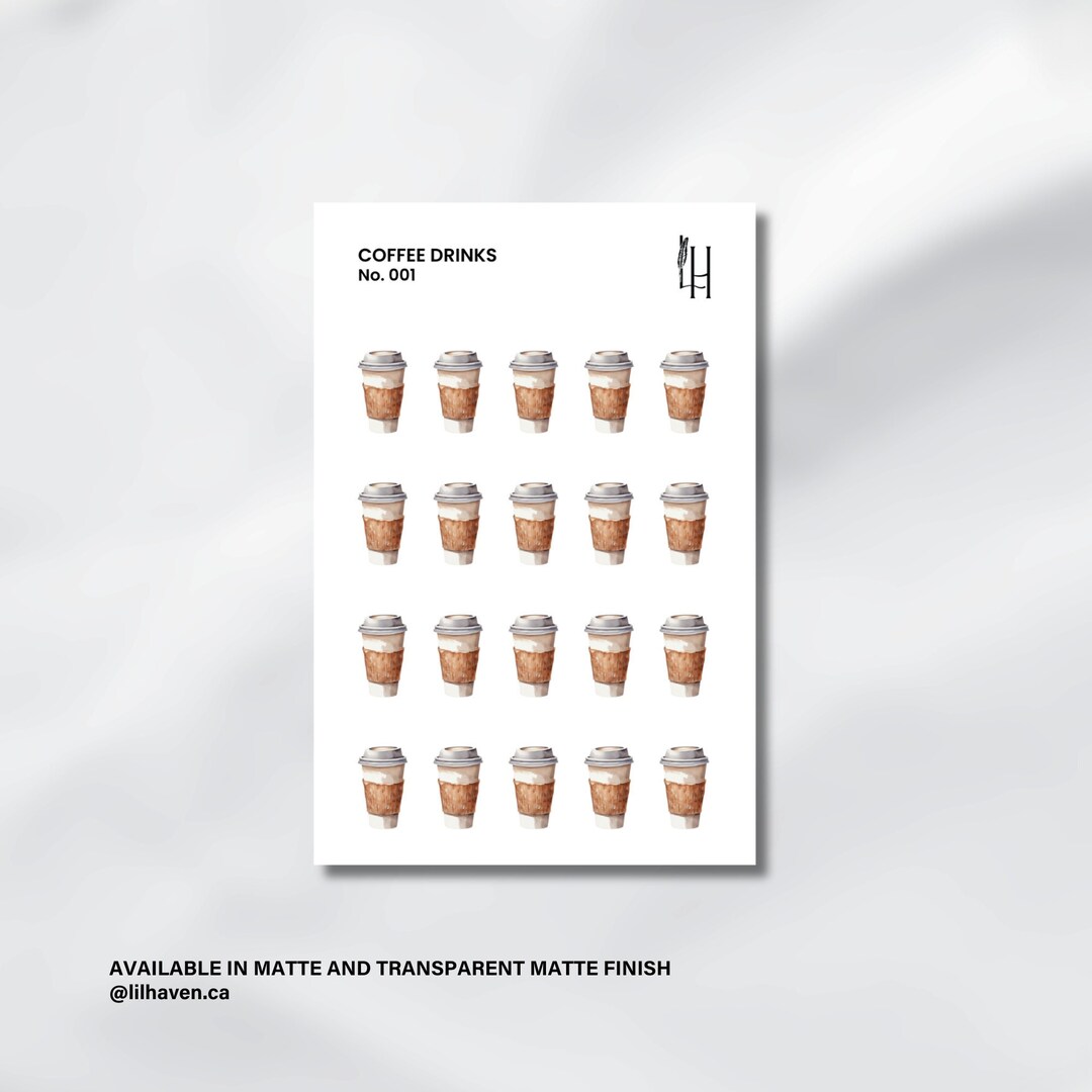 Coffee Drinks Sticker Sheet, Coffee Themed Stickers, Food Stickers ...
