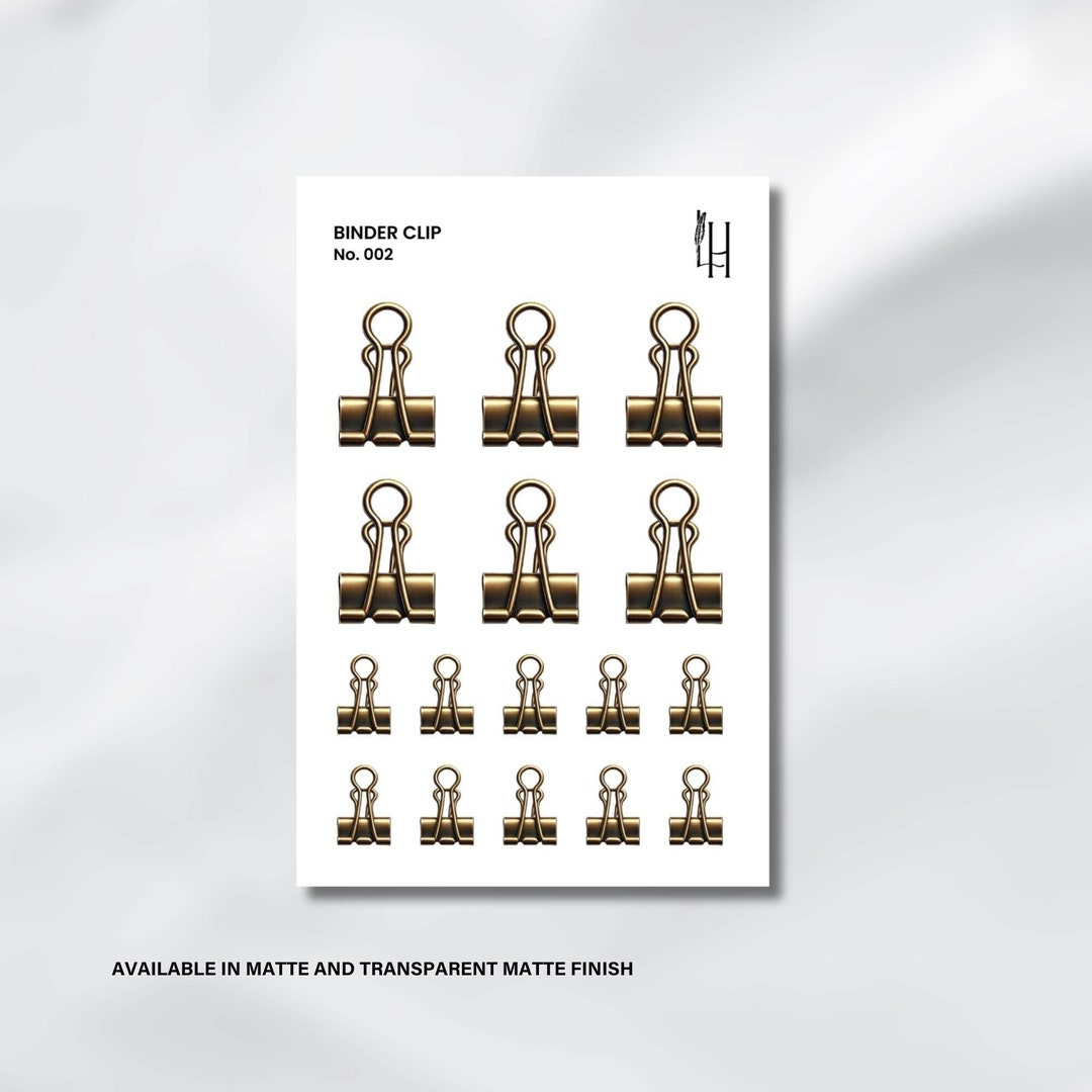 Brass Binder Clip Sticker Sheet - Aesthetic Gold Binder Clip Stickers ...