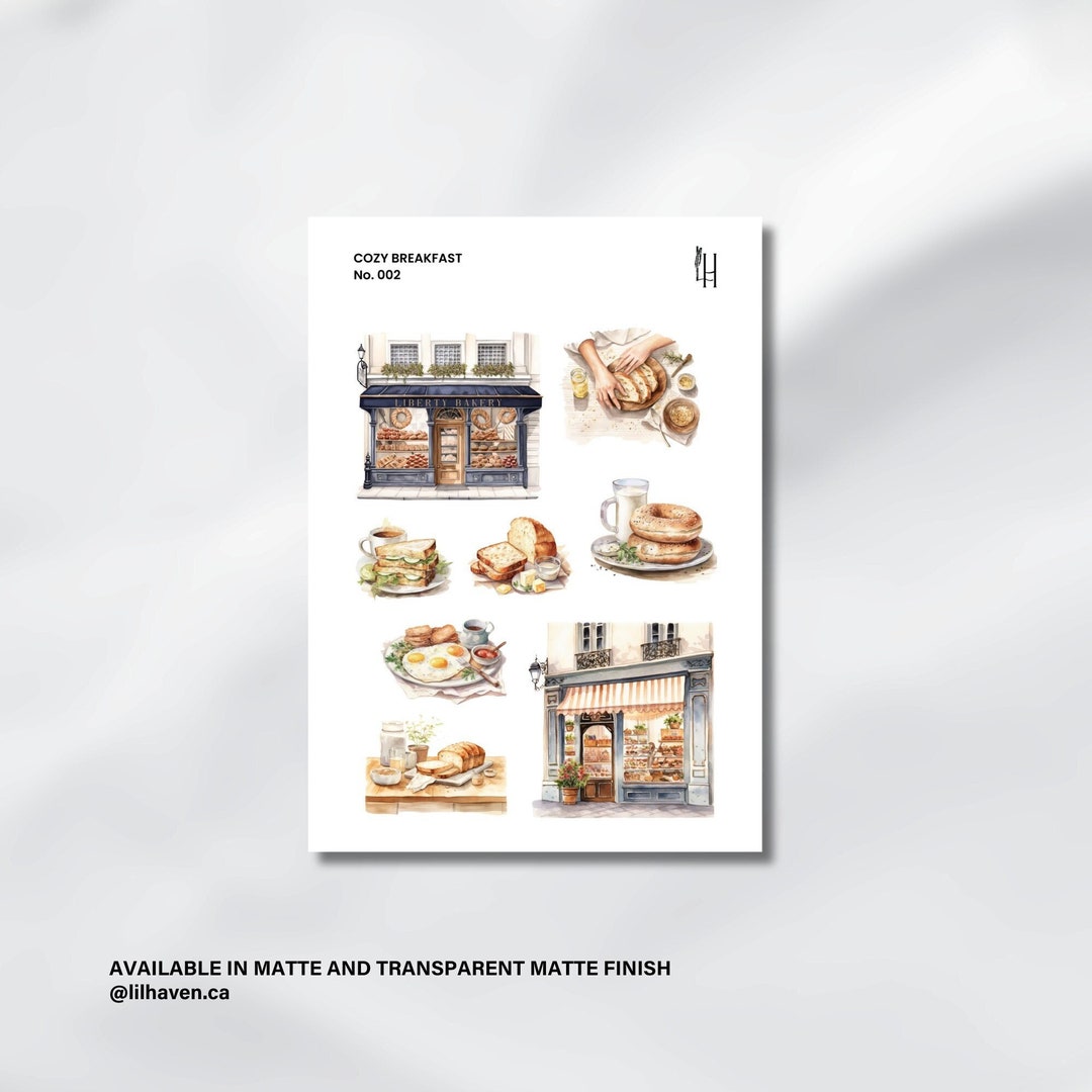 Cozy Breakfast Sticker Sheet, Minimalistic Cozy Bakery and Breakfast ...