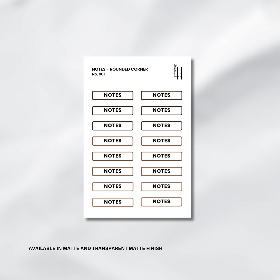 Notes Stickers for Planner, Notes Scripts, Rounded Corner Script ...