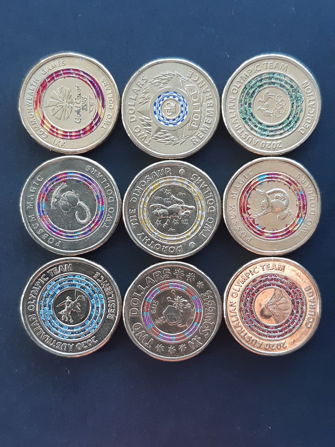 Australia Set of 9 Two Dollar Coloured Coins Different Types ...