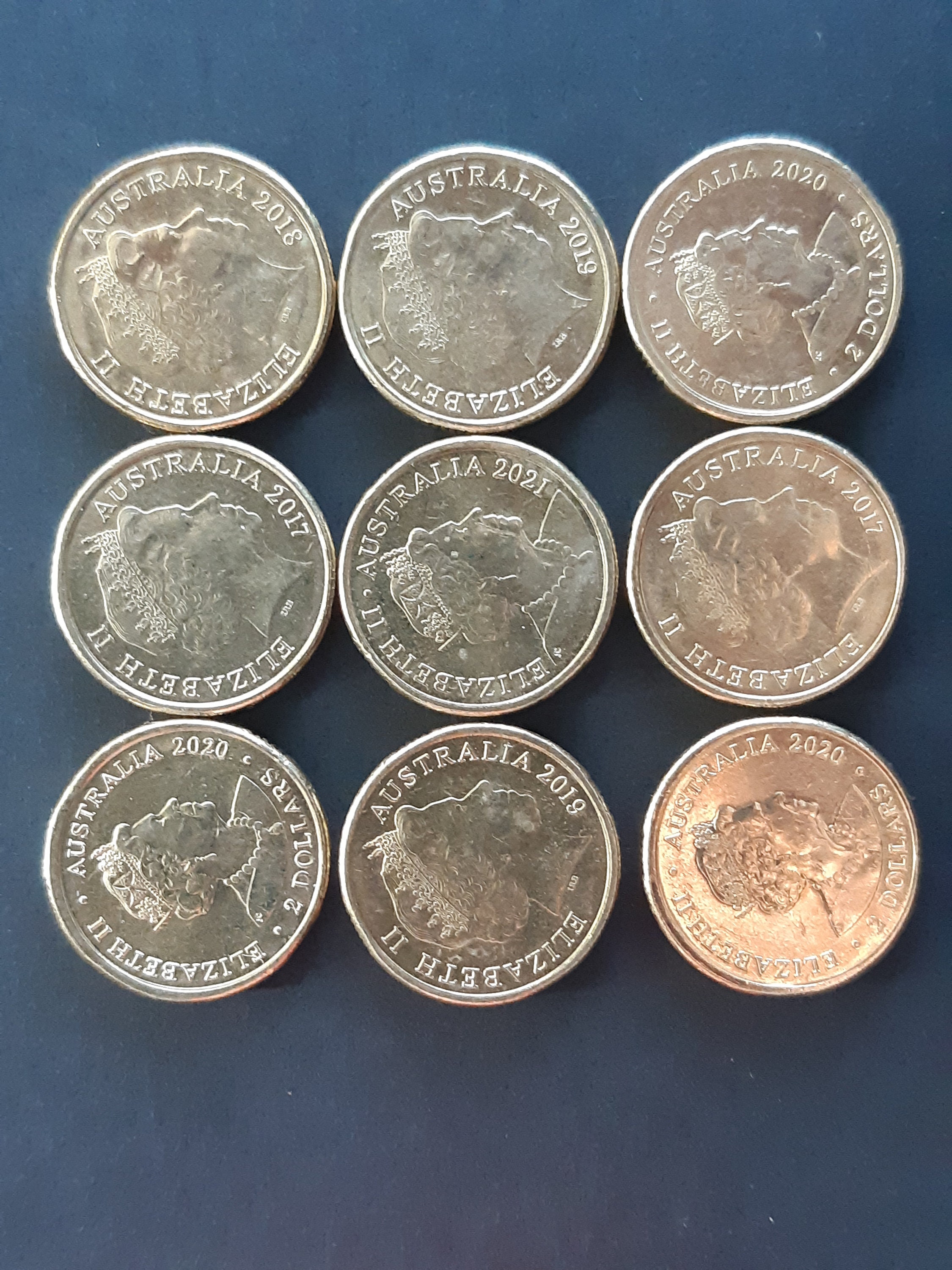 Australia Set of 9 Two Dollar Coloured Coins Different Types ...