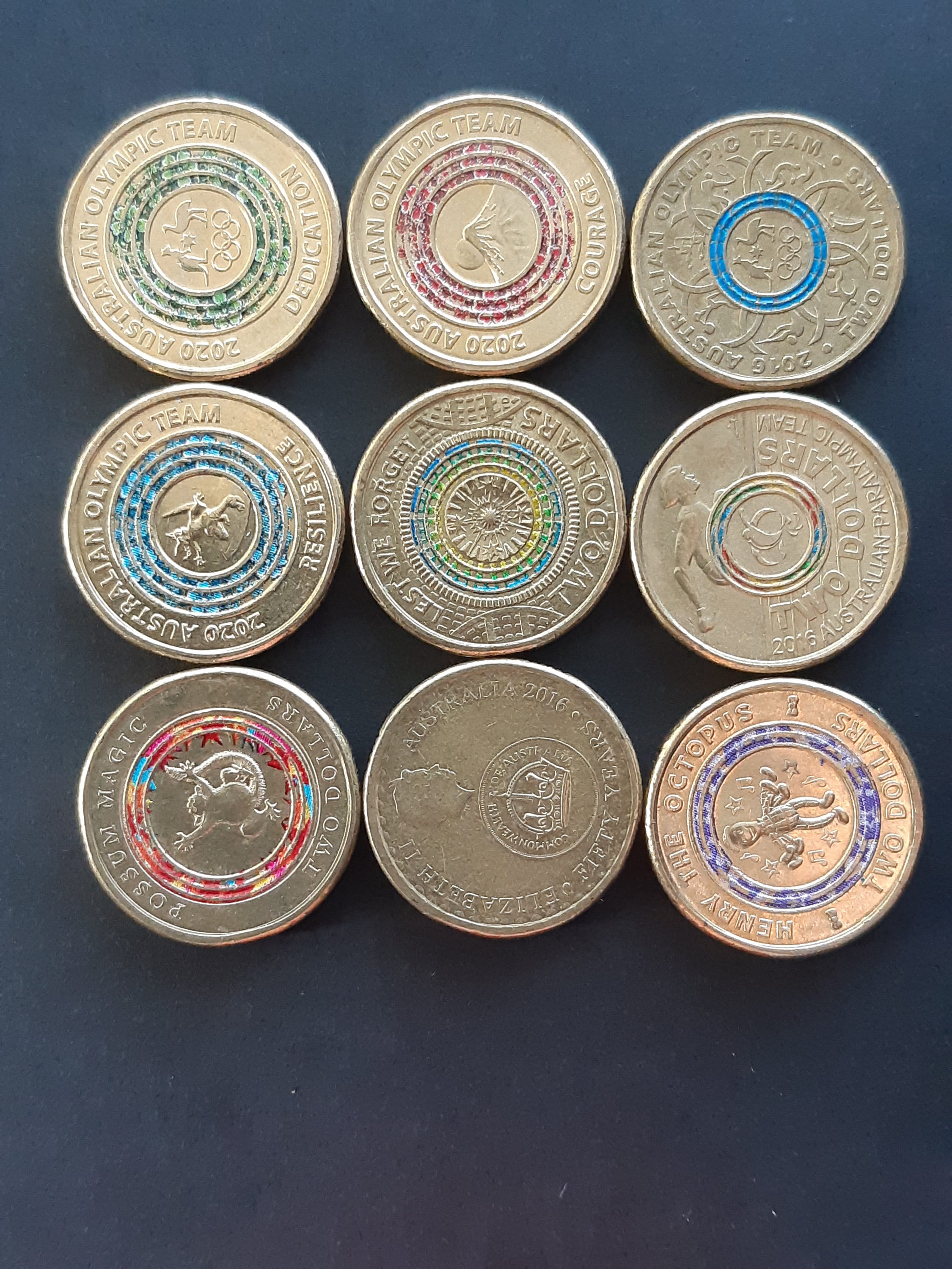 Australia Set of 9 Two Dollar Coloured Coins Different Types ...