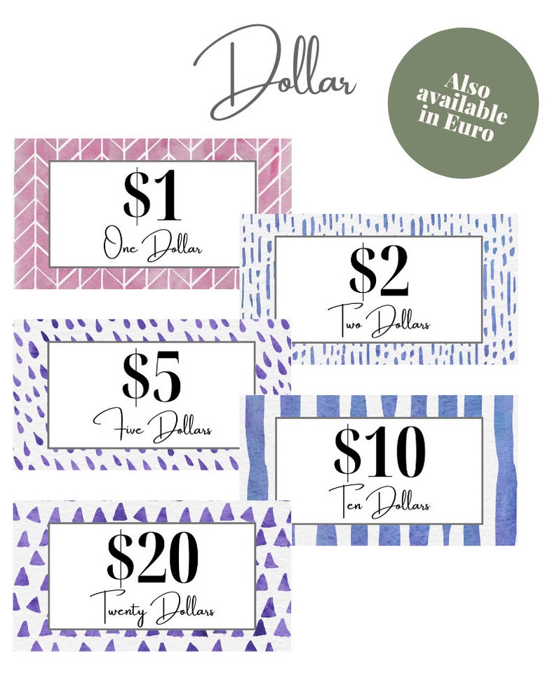 Watercolour Doodles Placeholder Money Slips for Cash Stuffing - Etsy