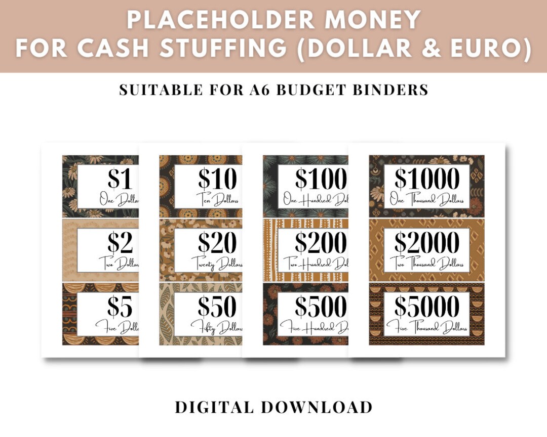 Boho Floral Placeholder Money Slips for Cash Stuffing dollar and Euro ...