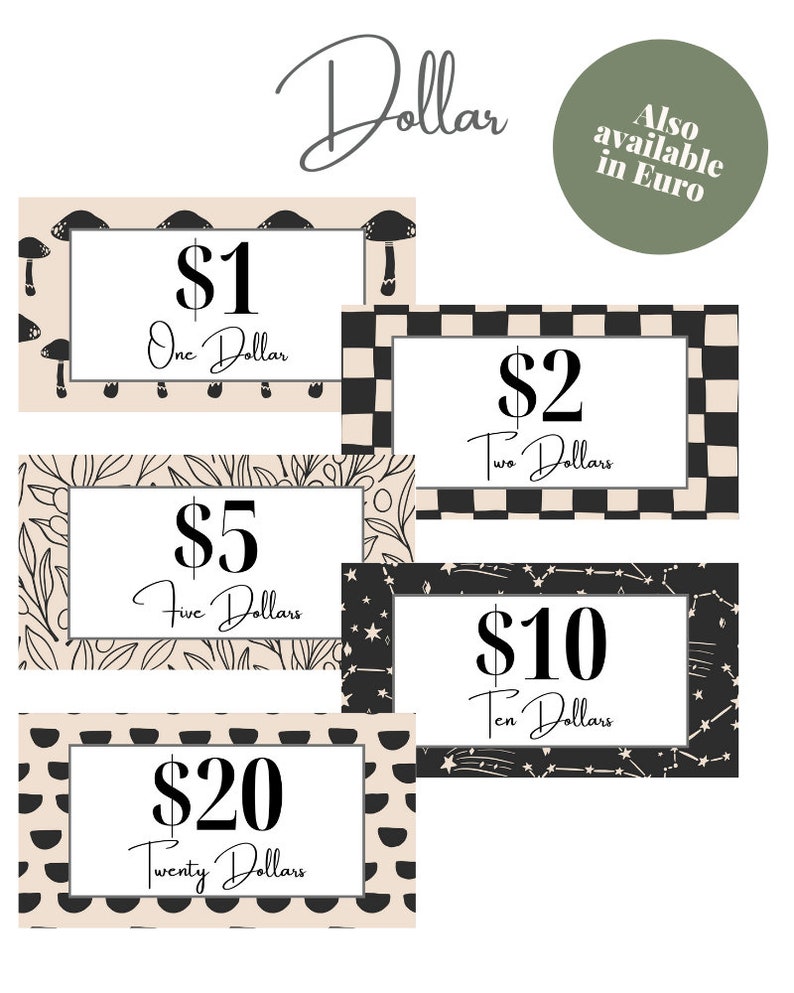 Placeholder Money Slips for Cash Stuffing dollar and Euro, Suitable for ...