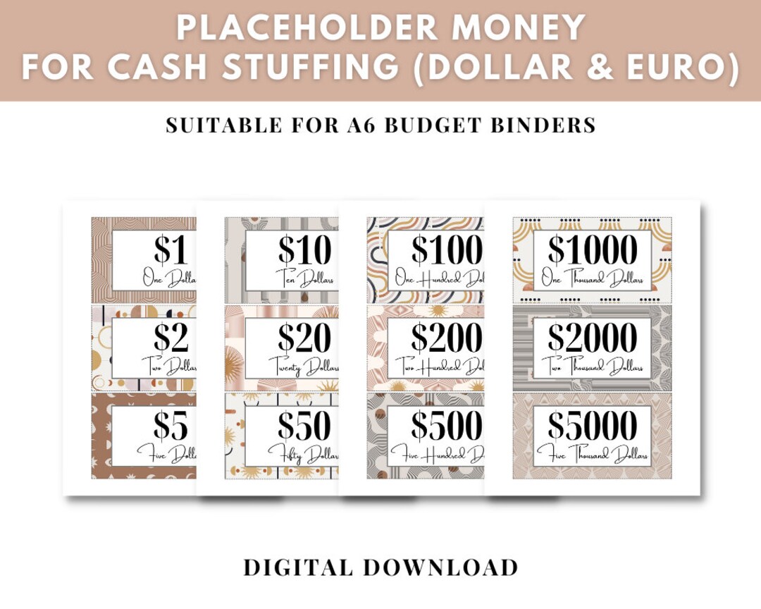 Boho Chic Placeholder Money Slips for Cash Stuffing dollar and Euro ...