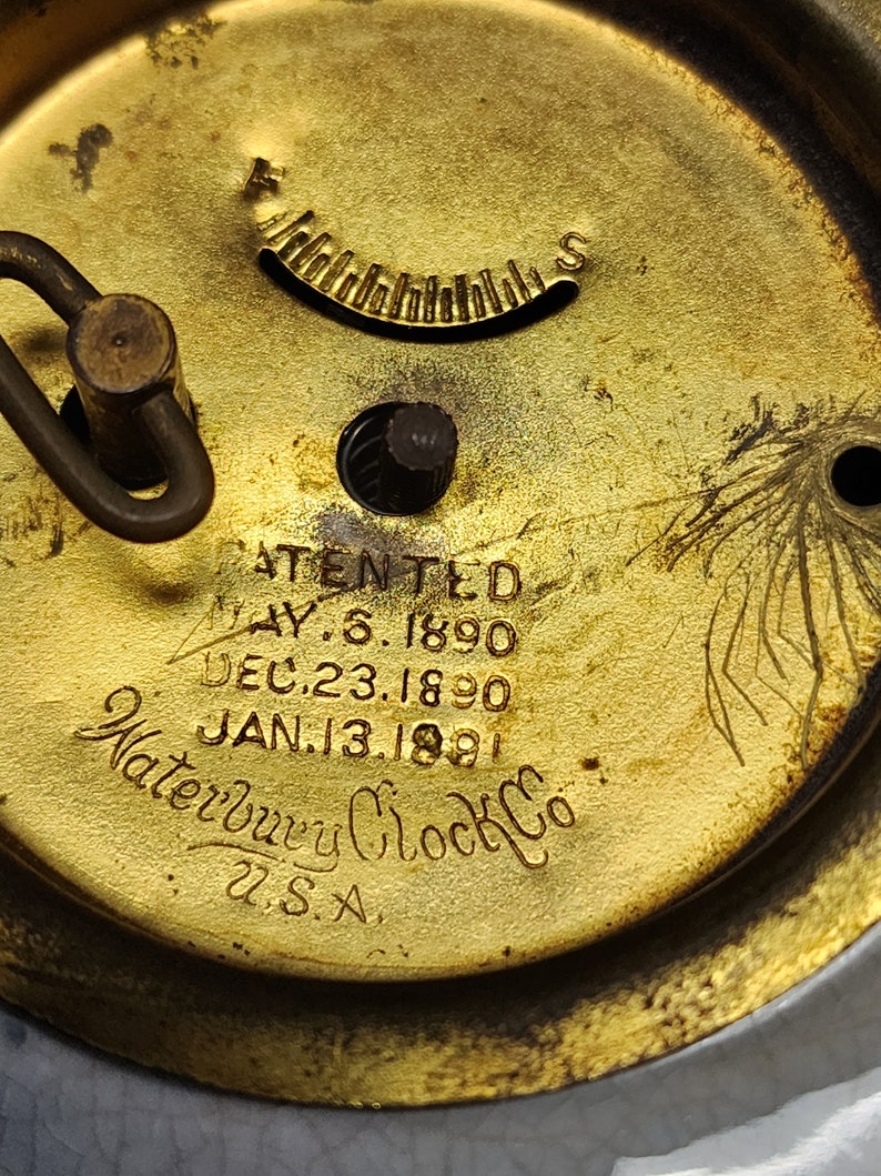 RARE Vintage 1895 Waterbury Clock Co Blue Scroll Ceramic Painted Mantle ...