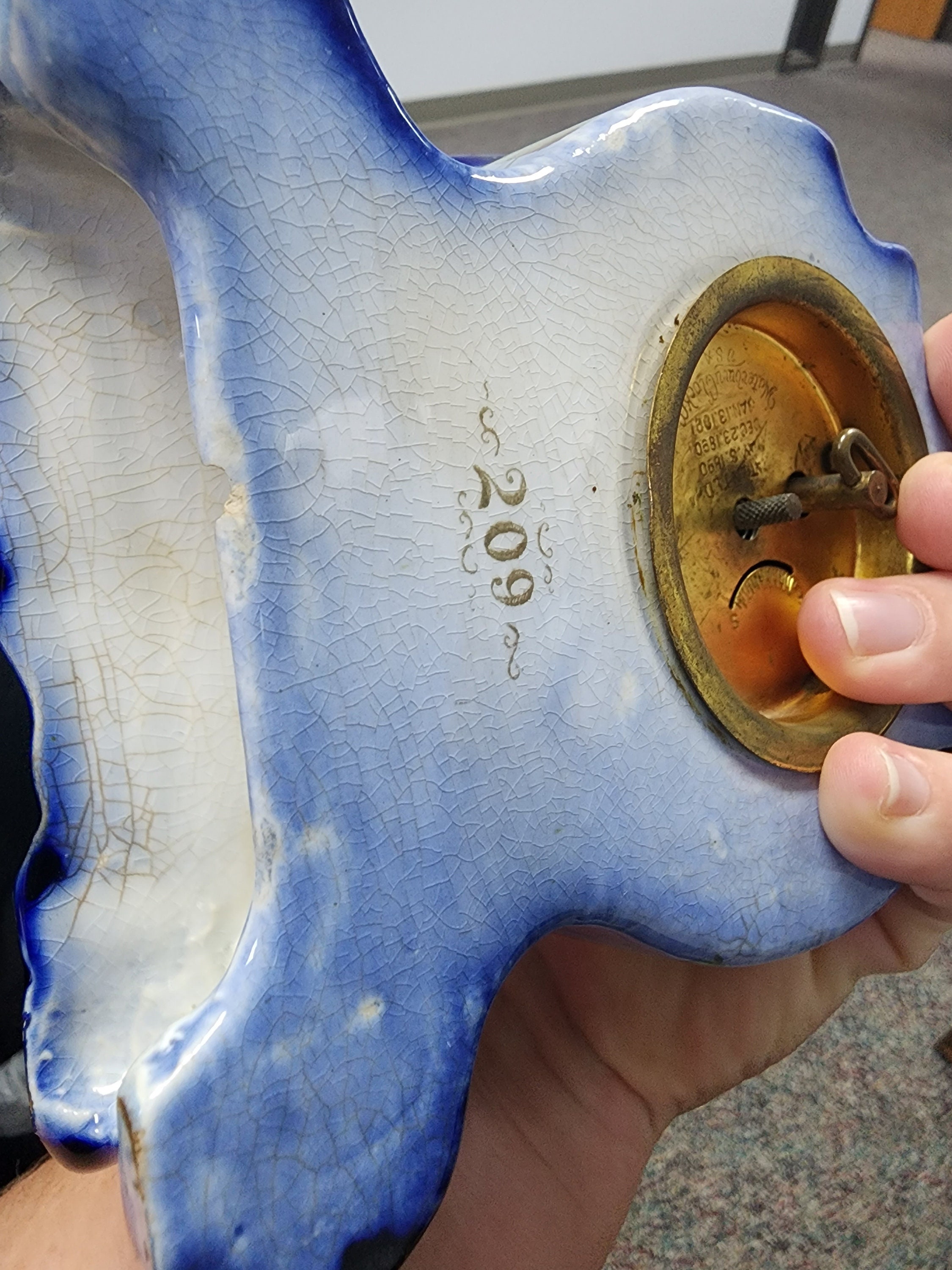 RARE Vintage 1895 Waterbury Clock Co Blue Scroll Ceramic Painted Mantle ...