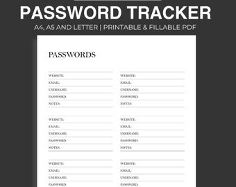 Minimal Password Tracker Printable & Fillable | Password Keeper ...