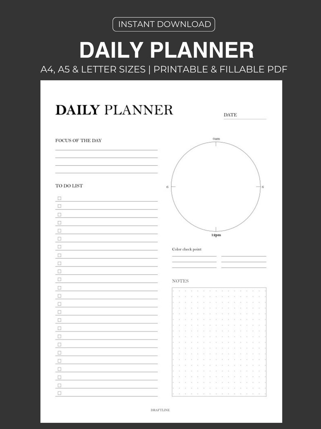 24 Hour Daily Planner Round Timeline Printable PDF Hourly Schedule ...