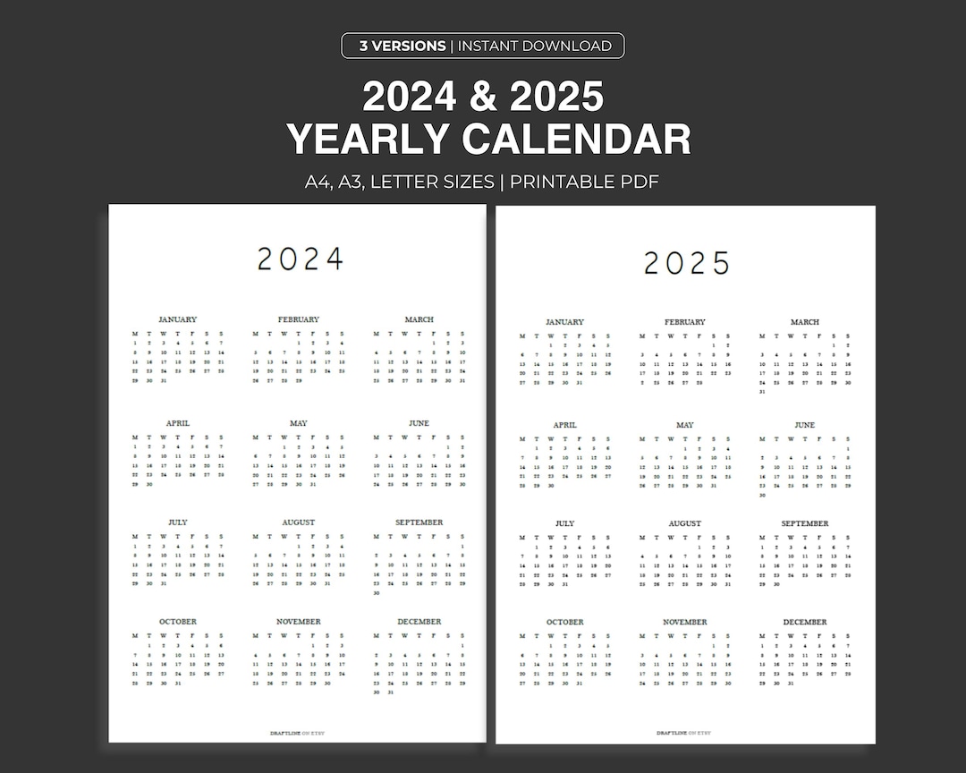 2024-2025 Year Calendar Printable, Vertical Yearly Wall Calendar, Desk ...