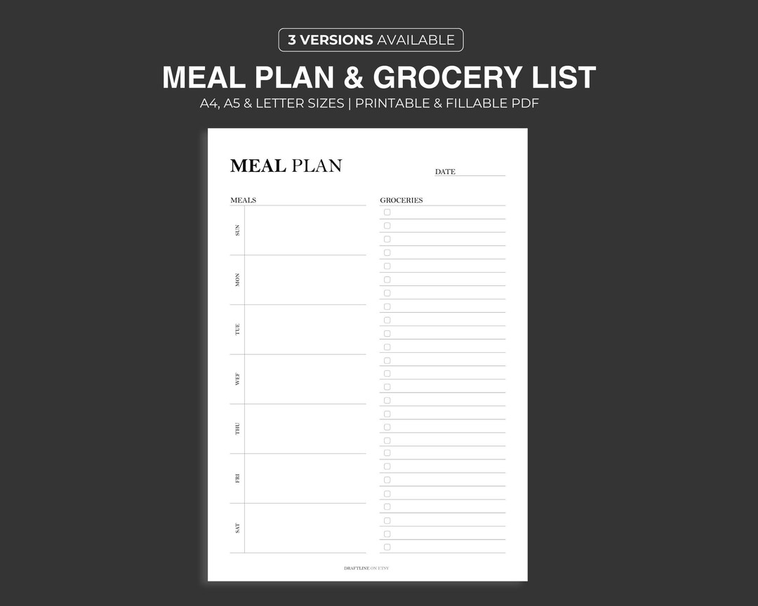 Printable Weekly Meal Planner Printable + Fillable Template | 7 Day ...