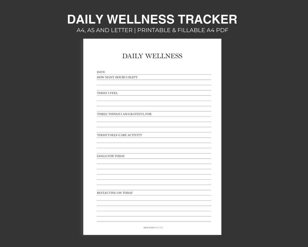 Daily Wellness Journal Template Printable Fillable PDF Personal Growth ...