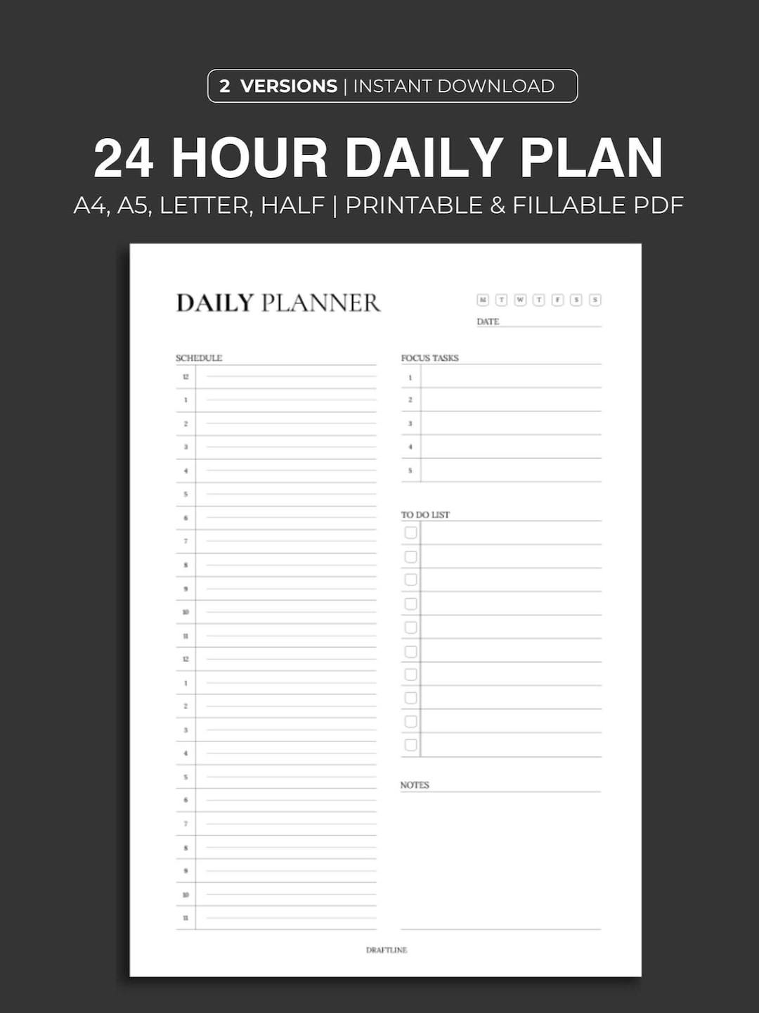 24 Hour Daily Planner Printable PDF, Hourly Schedule, Time Blocking ...