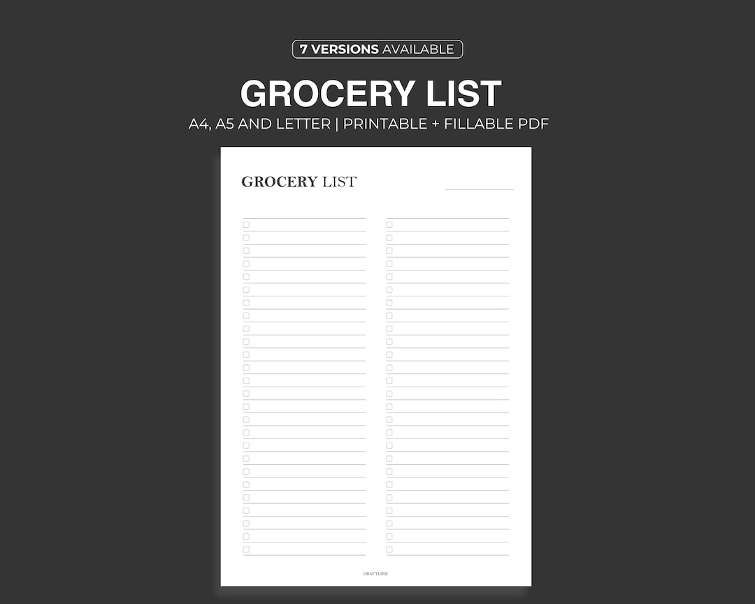 Printable Grocery List Template: Fillable Food Shopping Planner (a4/a5 ...