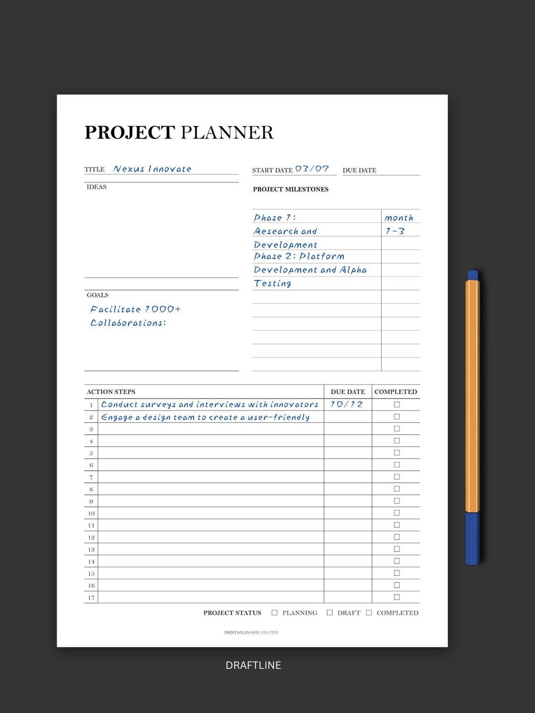Project Planner and Task List Printable Fillable PDF Work Planner ...