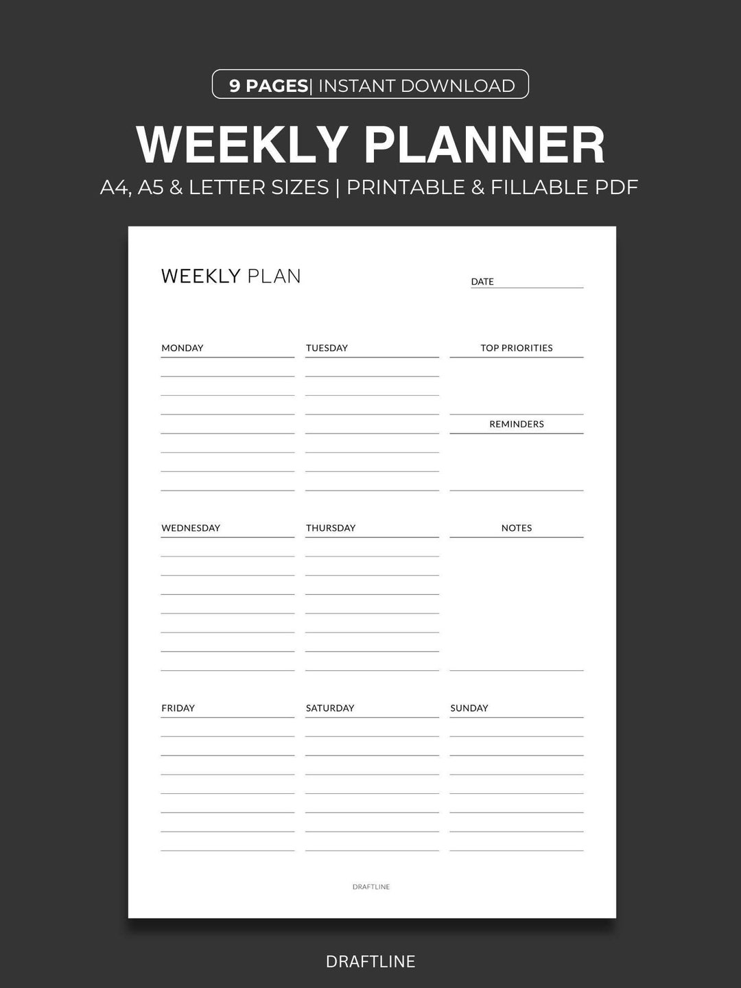 Minimal Weekly Planner Printable: A4, A5, Letter (digital Download) - Etsy