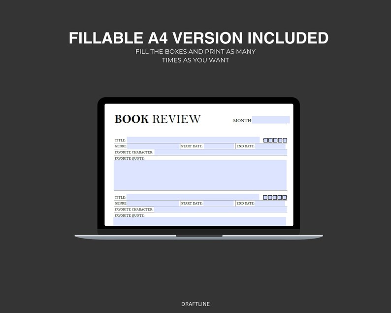 Book Review Page Inserts Printable PDF 5 Unique Fillable, Editable ...