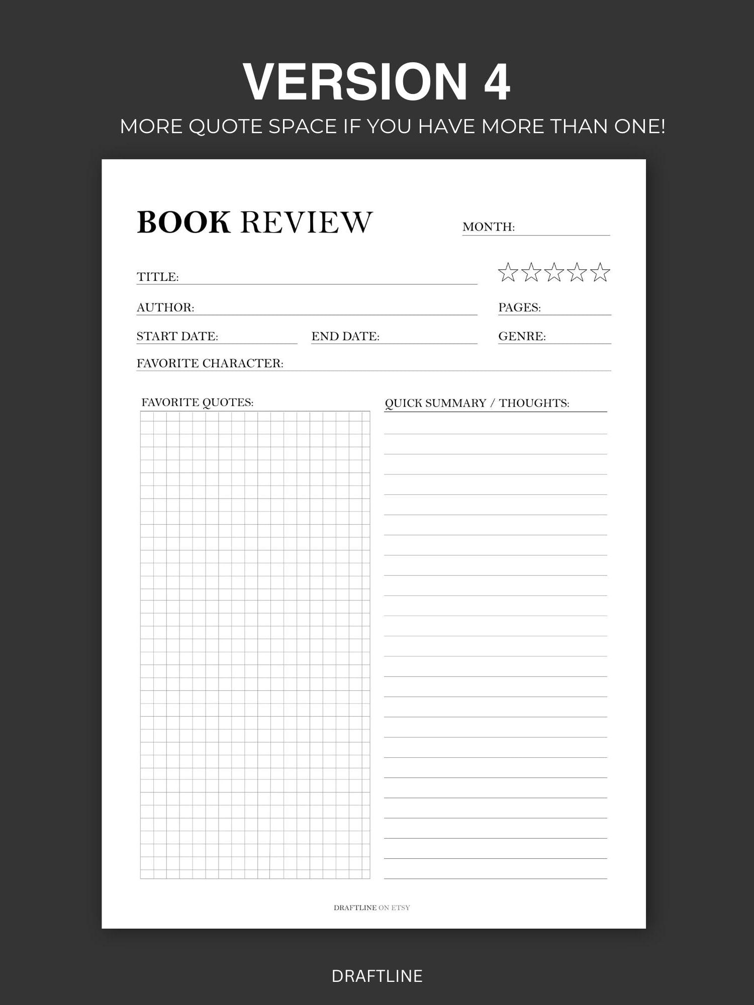 Book Review Page Inserts Printable PDF 5 Unique Fillable, Editable ...