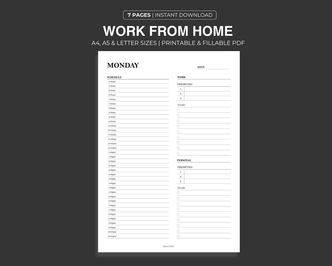 Printable Work From Home Planner | Personal Daily Planner, Daily Hourly ...
