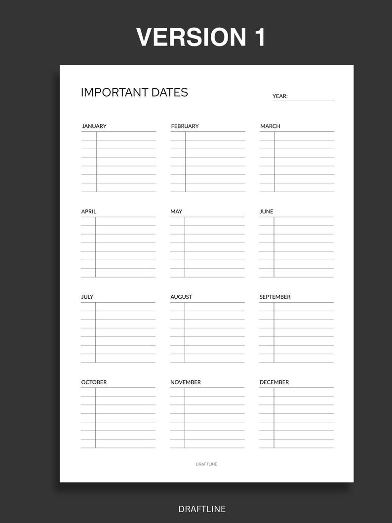 Yearly Important Dates Printable: Fillable PDF Planner (a4/a5/letter ...