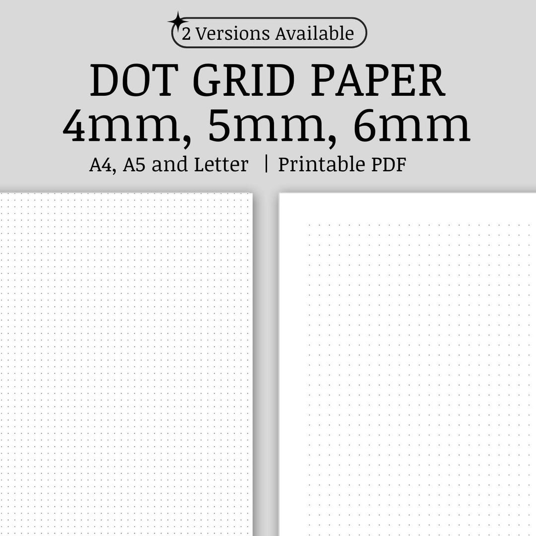 Dot Grid Paper Printable PDF 4mm, 5mm and 6mm A4, A5 and Letter Sizes ...