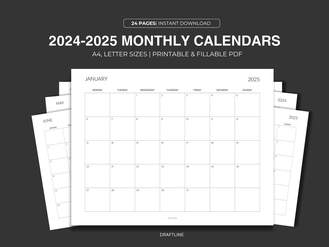 2024-2025 Monthly Calendar Printable: Minimalist Landscape (digital ...