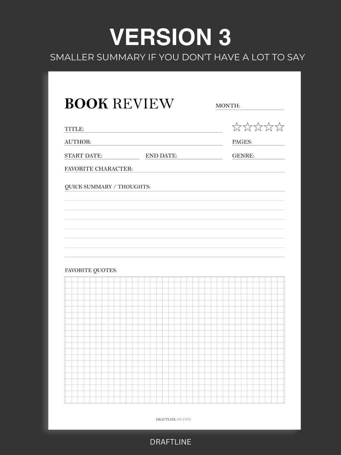 Book Review Page Inserts Printable PDF 5 Unique Fillable, Editable ...