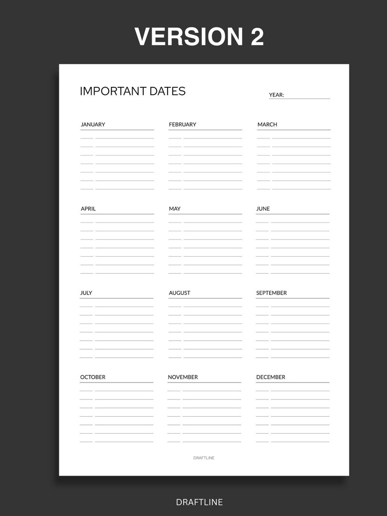 Yearly Important Dates Printable: Fillable PDF Planner (a4/a5/letter ...
