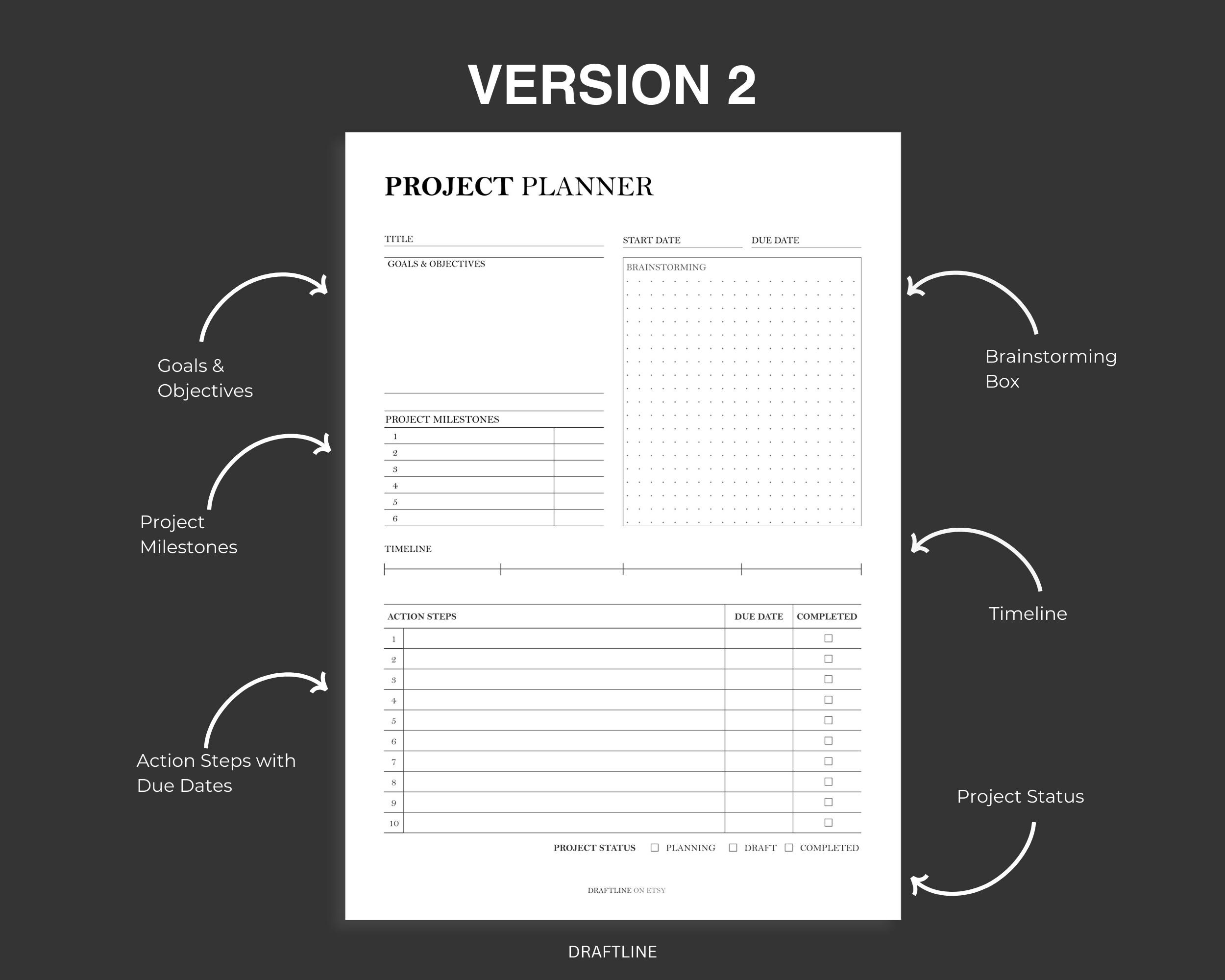 Project Planner Printable PDF Productivity Planner, Task Tracker ...