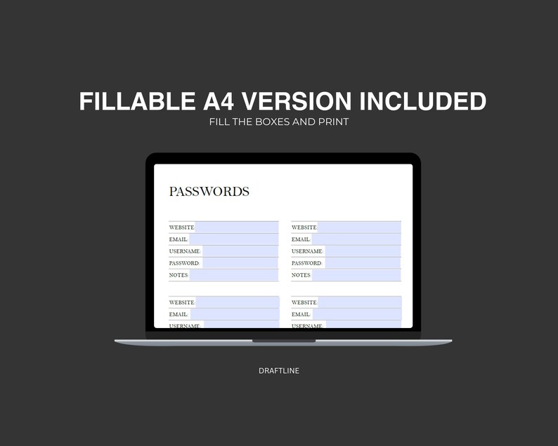 Password Tracker Printable: Fillable PDF, A4/a5/letter Size (instant ...