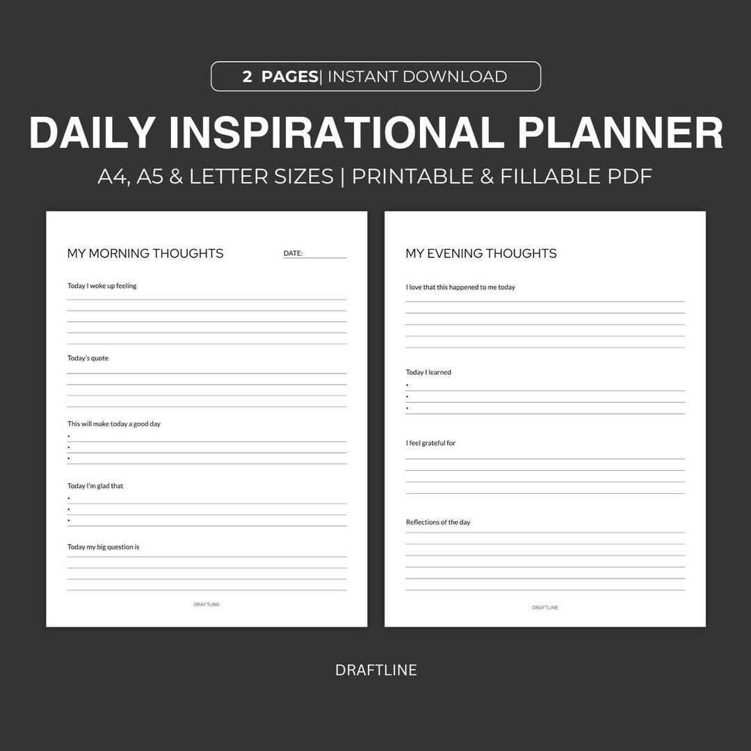 Daily Inspirational Planner: Printable Mindfulness Journal (a4/a5 ...