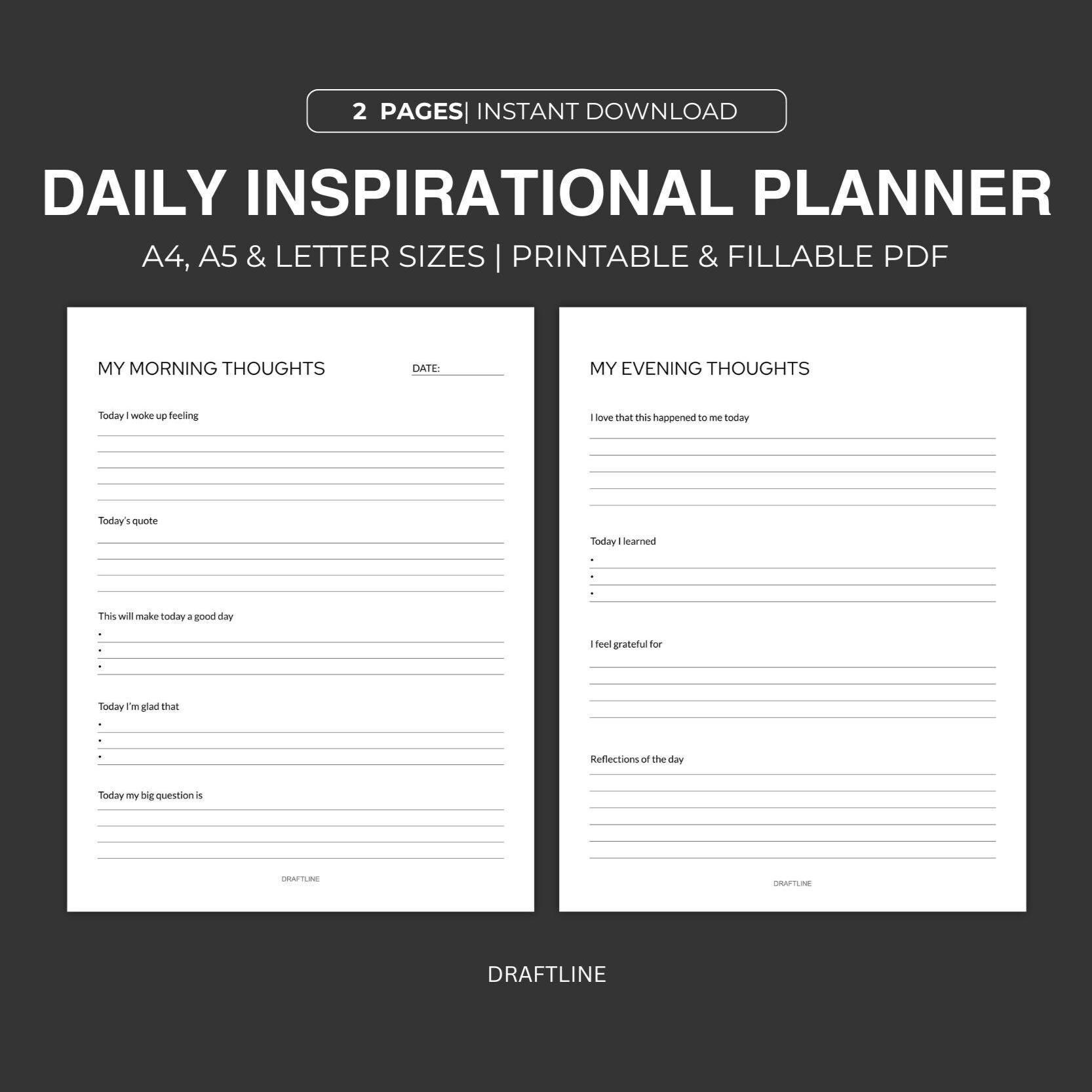 Daily Inspirational Planner: Printable Mindfulness Journal (a4/a5 ...