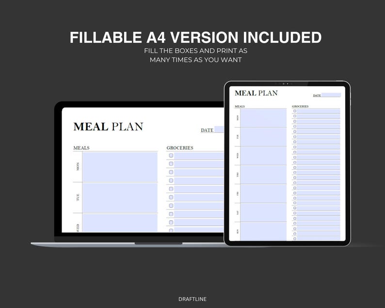 Printable Weekly Meal Planner Printable Fillable Template 7 Day Menu ...
