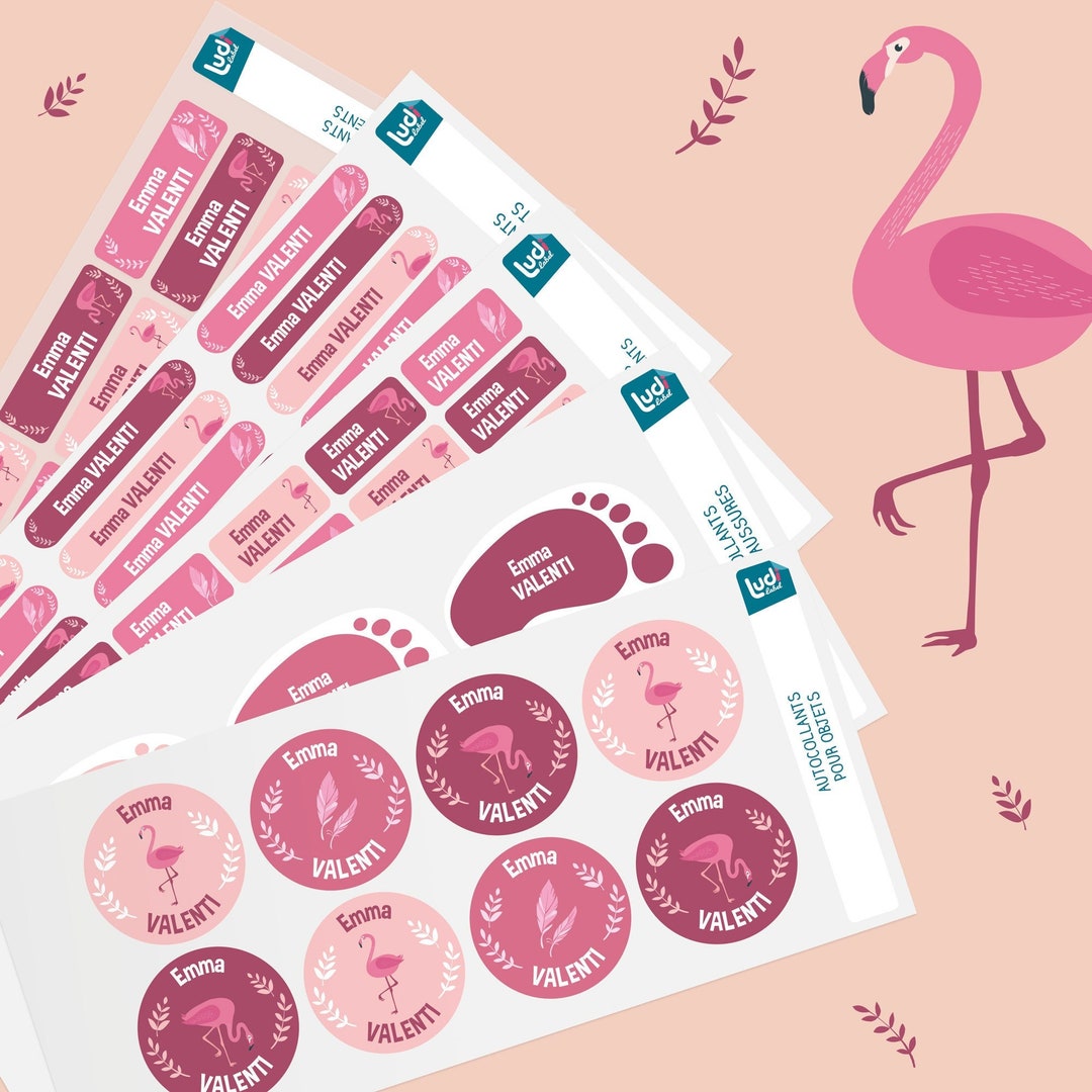 Back to School PACK: Personalized Pink Flamingo Name Labels to Mark ...