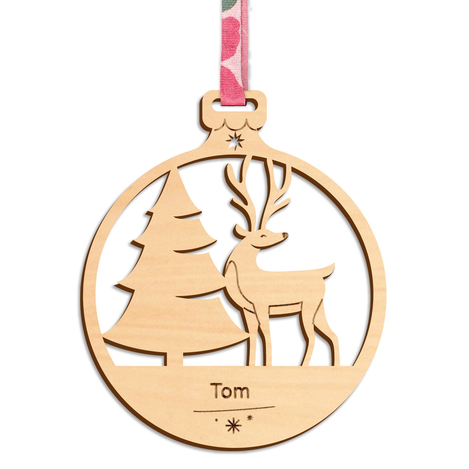 Personalized Wooden “reindeer” Christmas Ball Engraved With the First ...