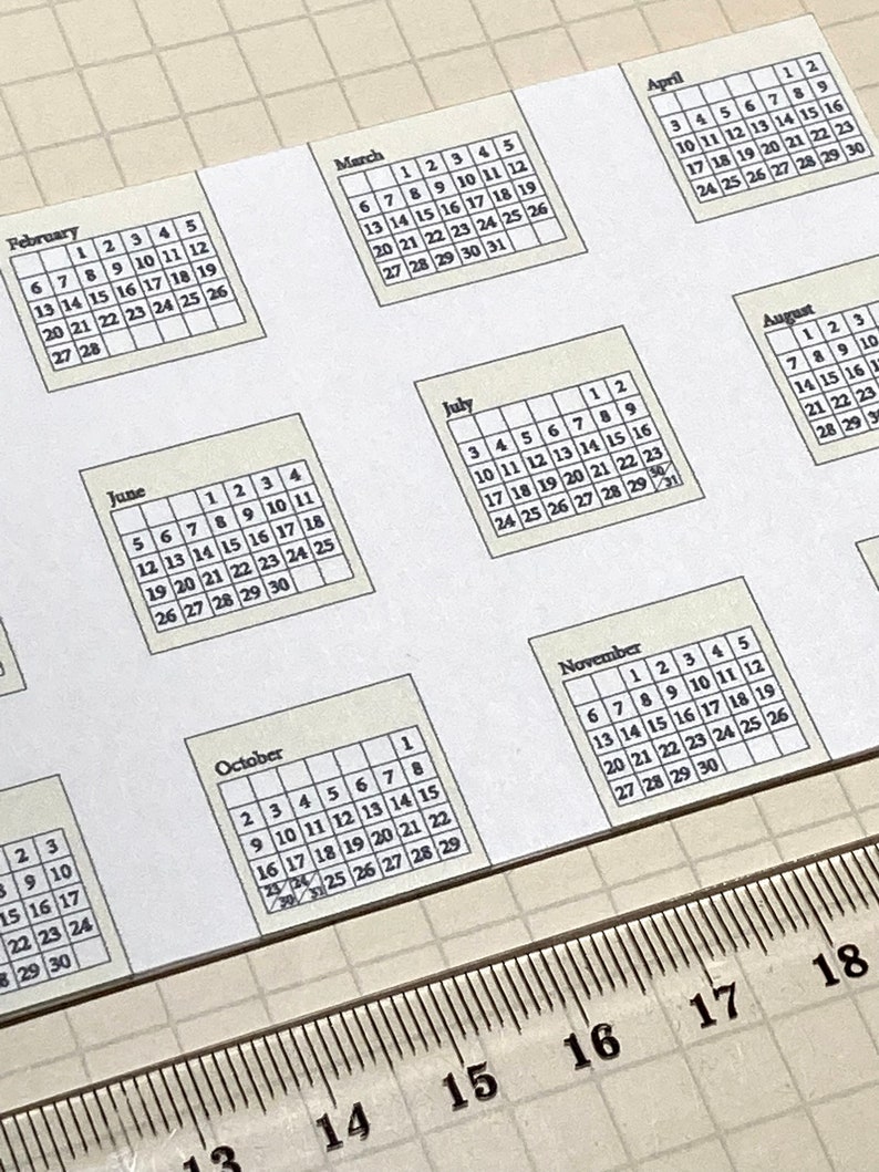 Printable (pdf) Miniature Wall Calendar for Dollhouse, Instant Download ...